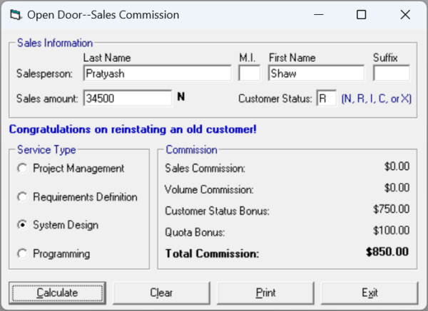 Sales commission program using Visual Basic 6 - Techronology